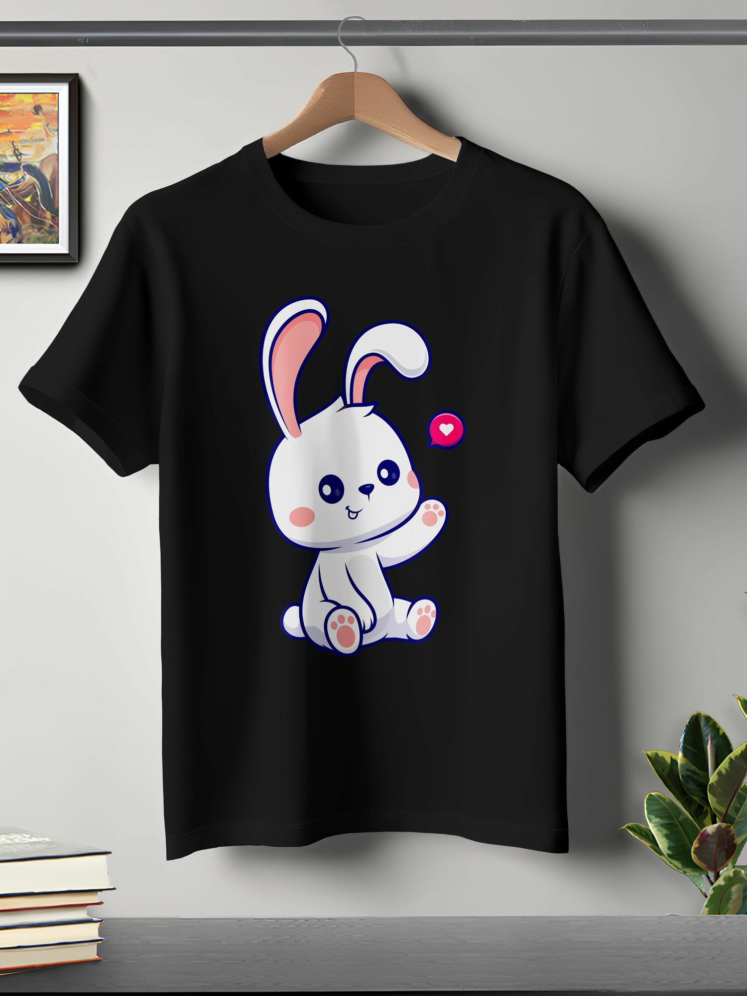 Футболка ONEQ унисекс 68-70 (6XL) размер с принтом Зайчик, черная