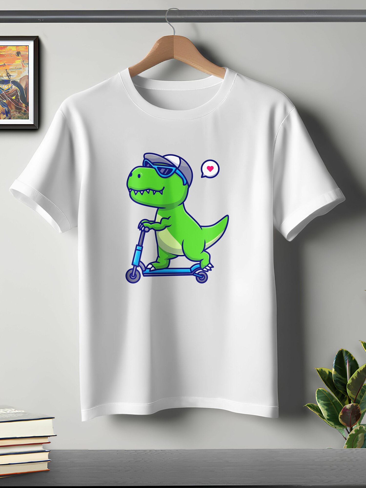 Футболка ONEQ унисекс 40-42 (XXS) размер с принтом Динозаврик, белая