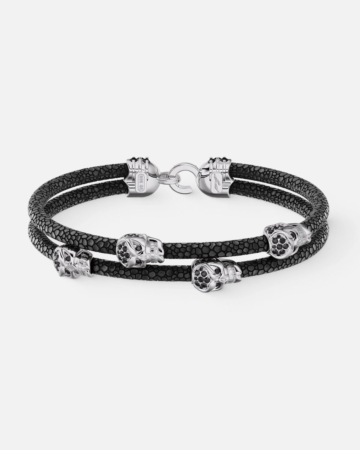 Браслет, серебро, 925 проба, родирование, кожа