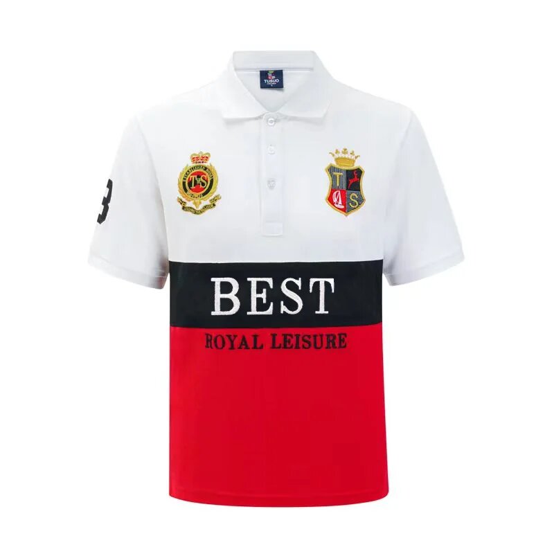 Мужская поло Rong CH с вышивкой и контрастным дизайном, классический slim-фасон POLO, Чистый цветбелый-красный_3XL