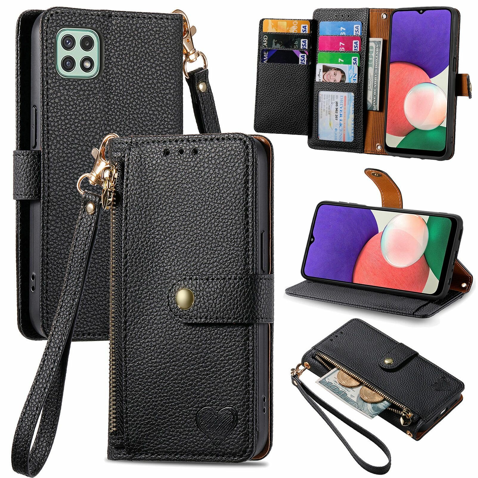 Книжка чехол для Samsung Galaxy A22S 5G / Galaxy A22 5G экокожи кошелек на молнии Чехлы для мобильных телефонов