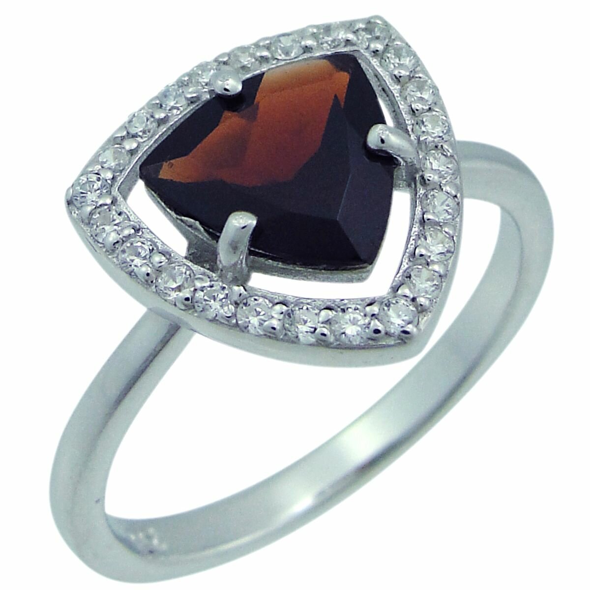 Кольцо тонкое, серебро, 925 проба, родирование, фианит, гранат