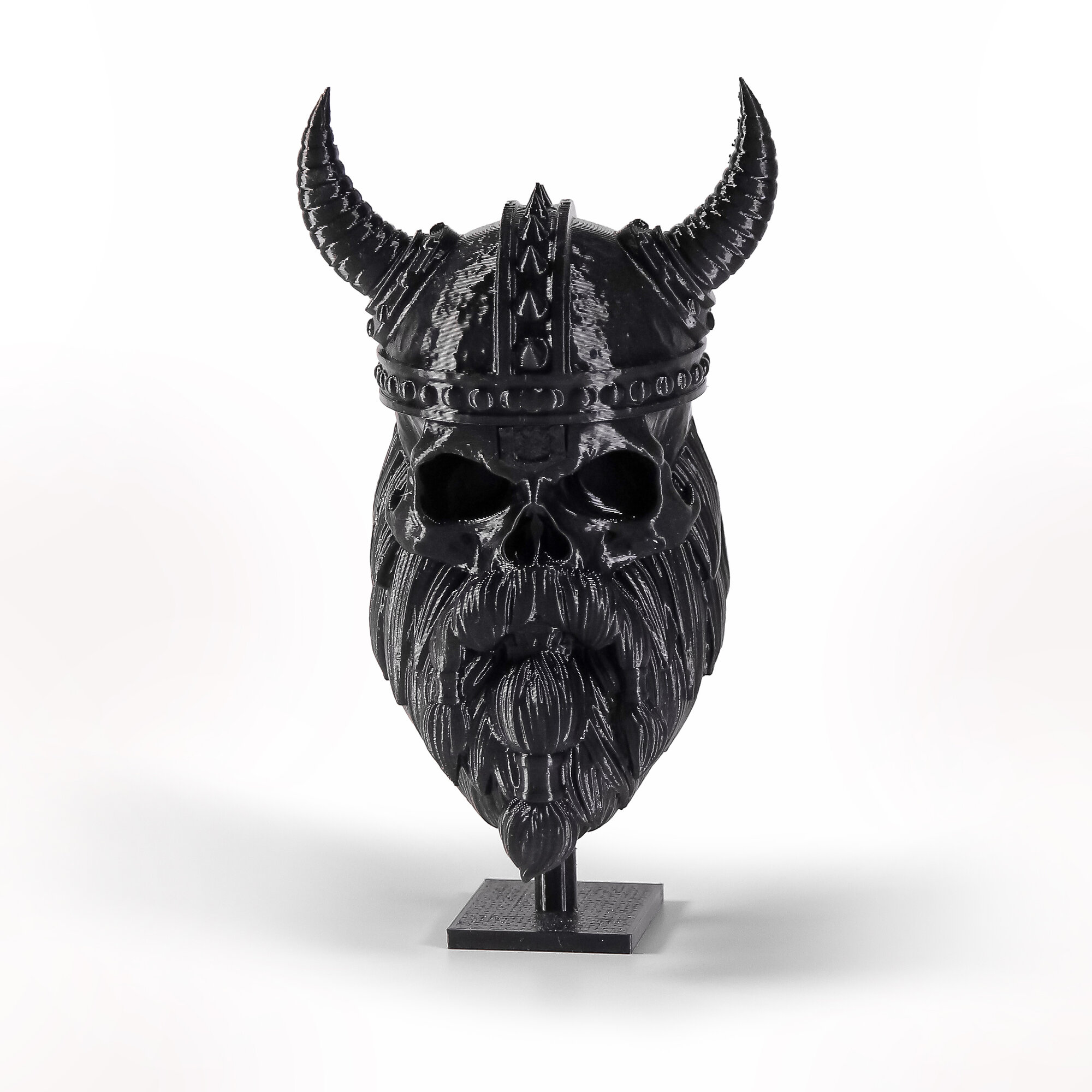 Бородатый череп с рогами, фигурка для декора интерьера, арт-объект, коллекционный предмет, 3D печать, черный 12 см.
