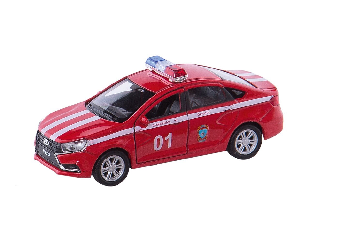 Welly Машинка LADA Vesta пожарная охрана металл 1:38 инерционная