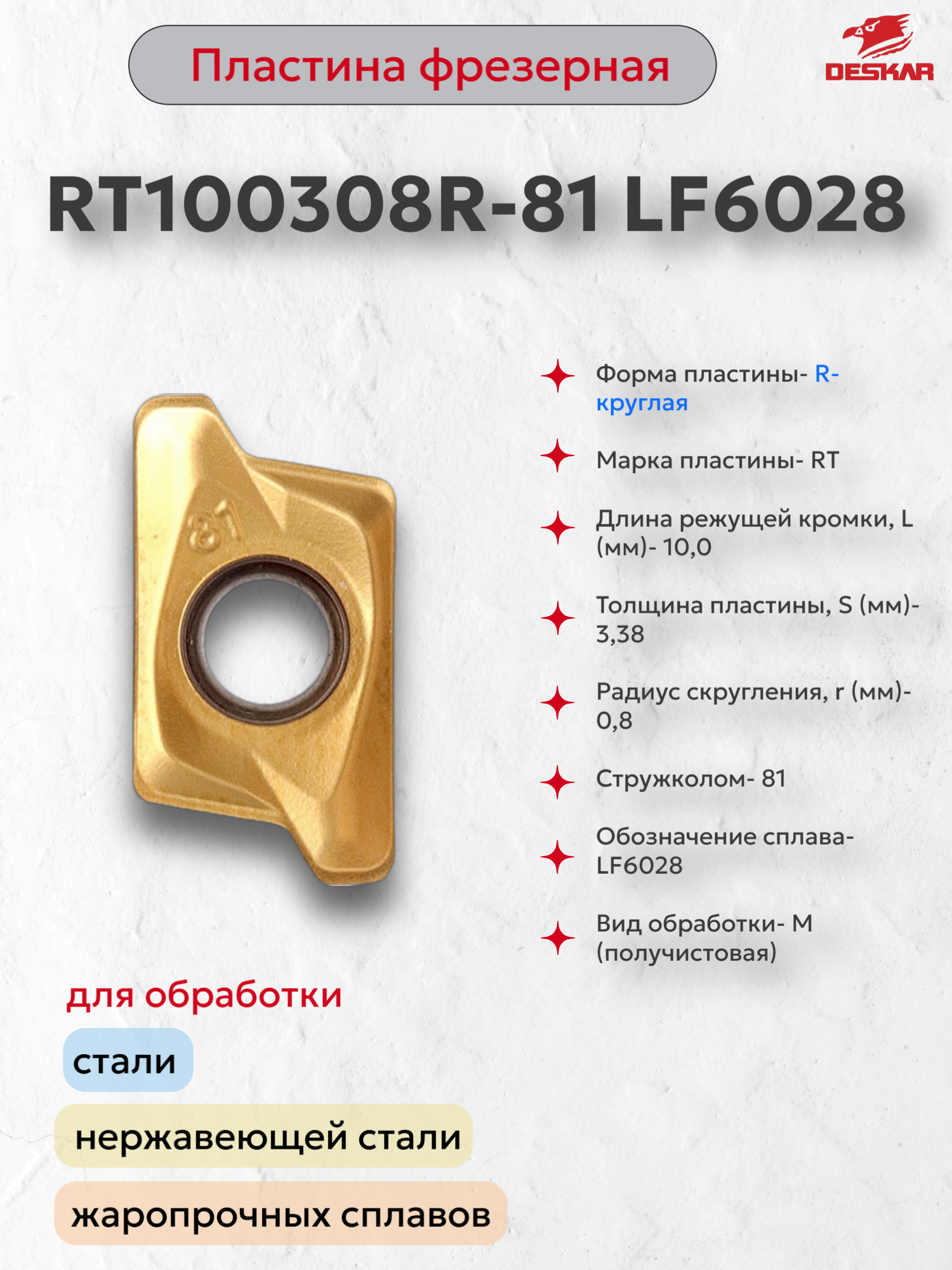 RT100308R-81 LF6028 пластина фрезерная (1 шт.) DESKAR 00-00022235