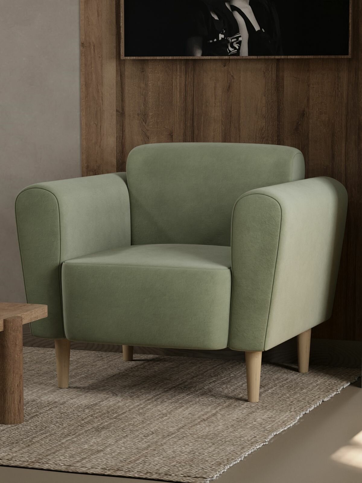 Кресло Фьёрд, мягкое, на балкон, велюр оливковый, Style4Life