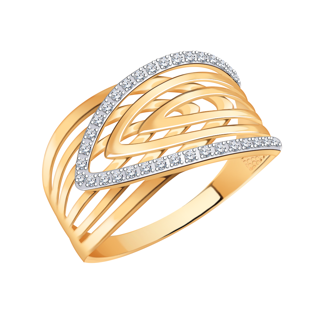 Кольцо, красное золото, 585 проба, фианит