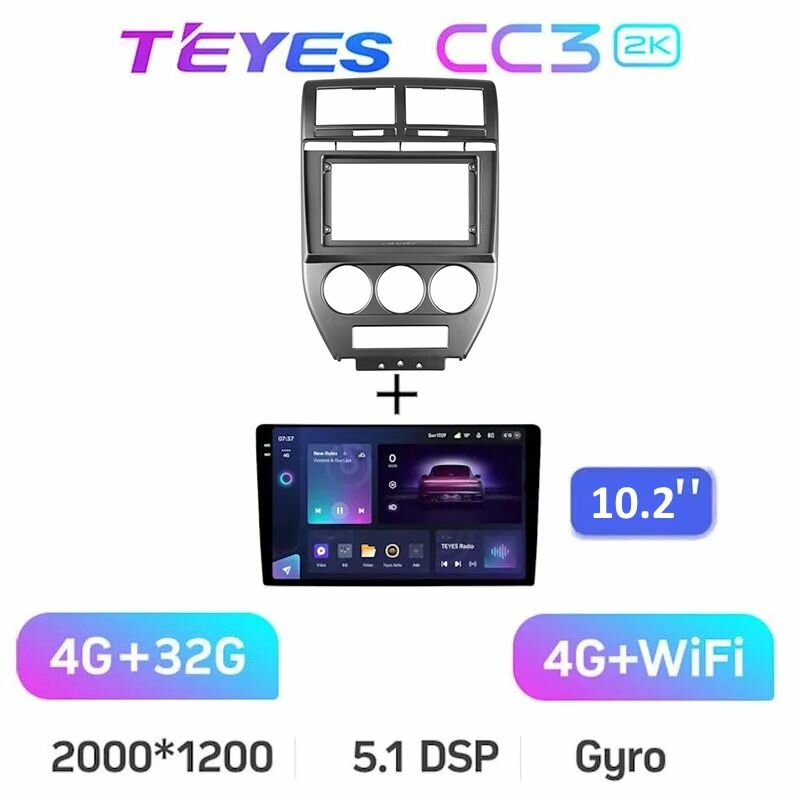 Магнитола Teyes CC3 2K 4/32 Gb 10" для Jeep Compass 1 MK 2006-2010 2 din