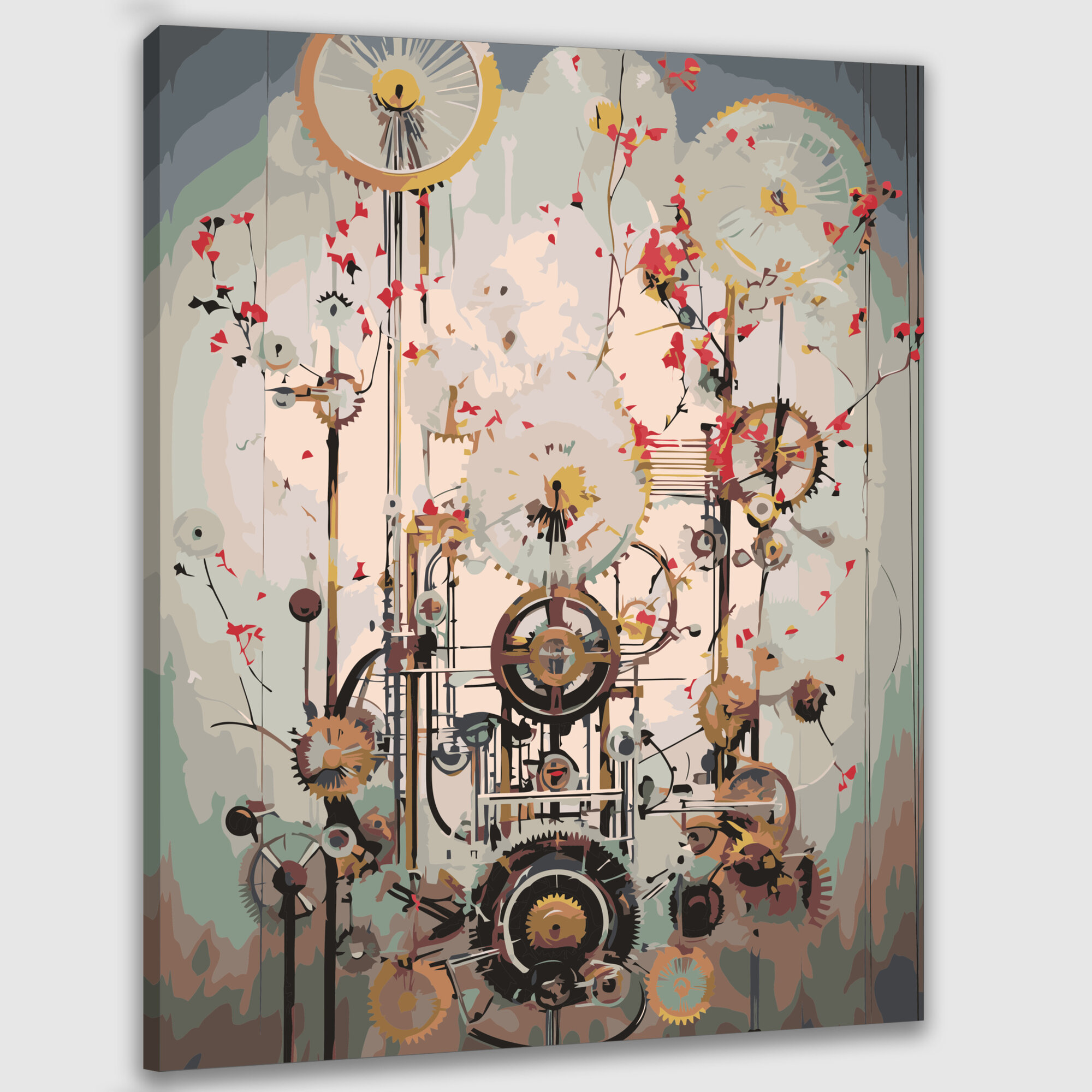 Картина по номерам 40x50 см, инсталляция, "Машина страсти", механические элементы, органические элементы, шестеренки