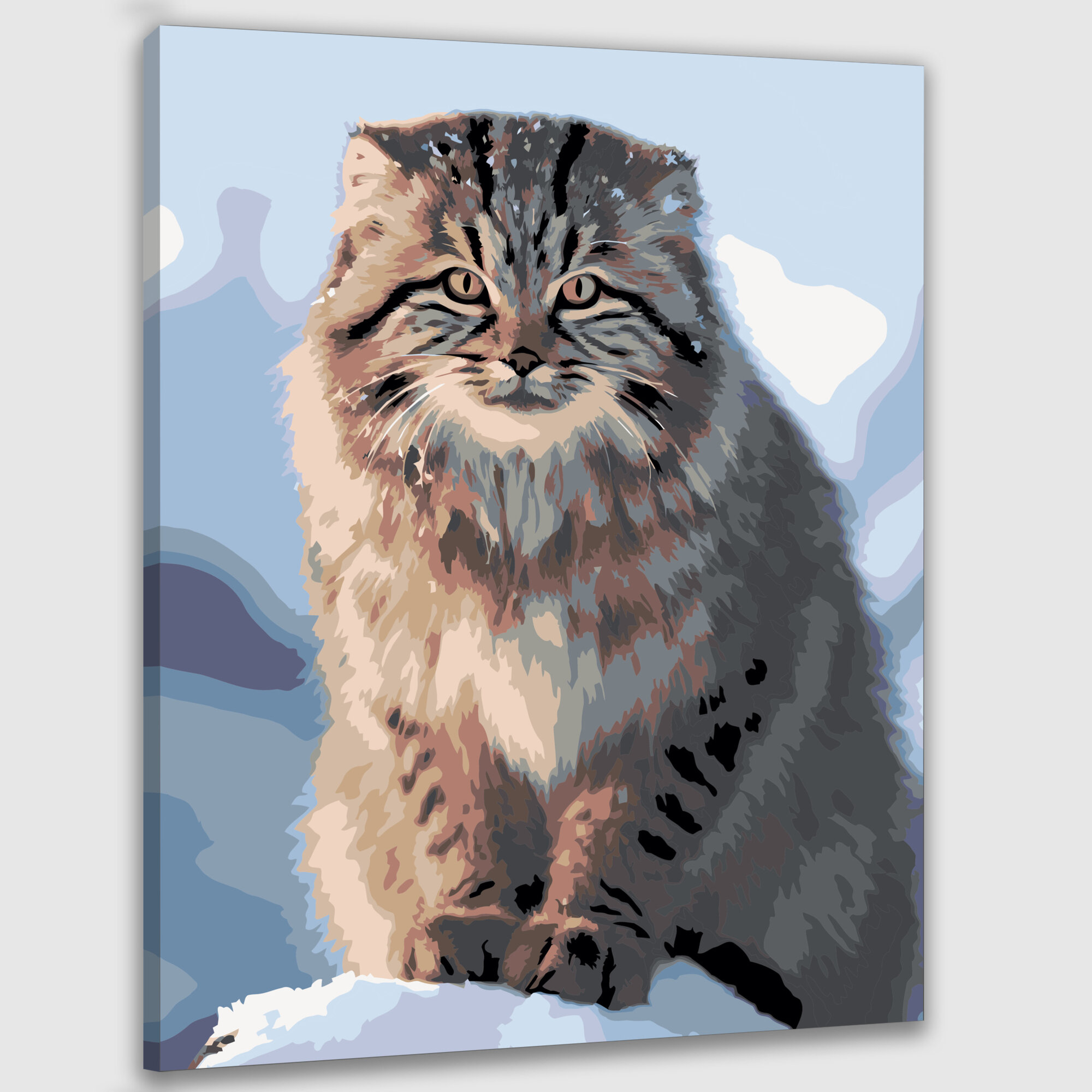 Картина по номерам 40x50 см, манул, высокое разрешение, снежная скала, взгляд, уникальная внешность, густая шерсть