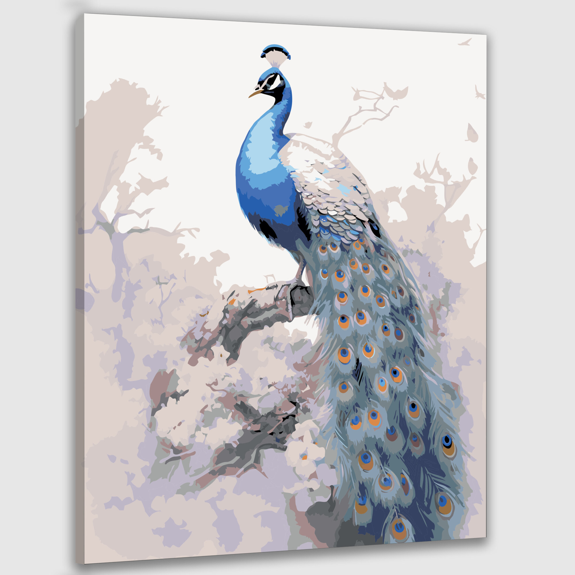 Картина по номерам 40x50 см, павлин, акварельный портрет, оперение, яркое, величественная красота