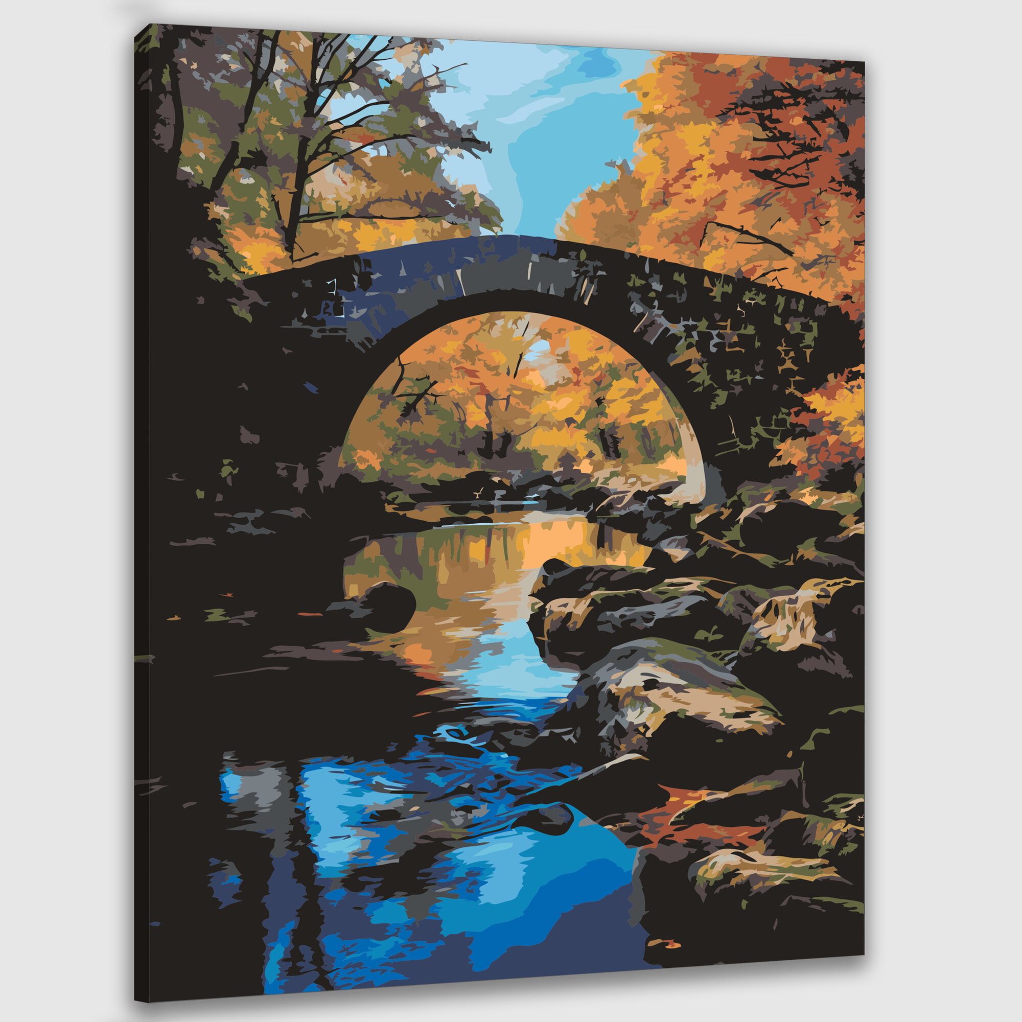 Картина по номерам 40x50 см, потрясающий ландшафт, каменный мост, извилистая река, выветрившиеся камни, арки