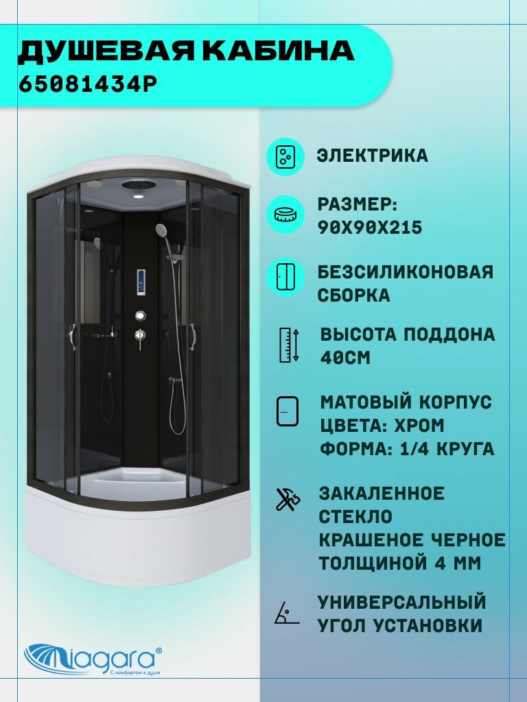 Душевая кабина Niagara Classic NG-6508-14P (90х90х215) высокий поддон(40см), черный, стекло тонированное,4 места