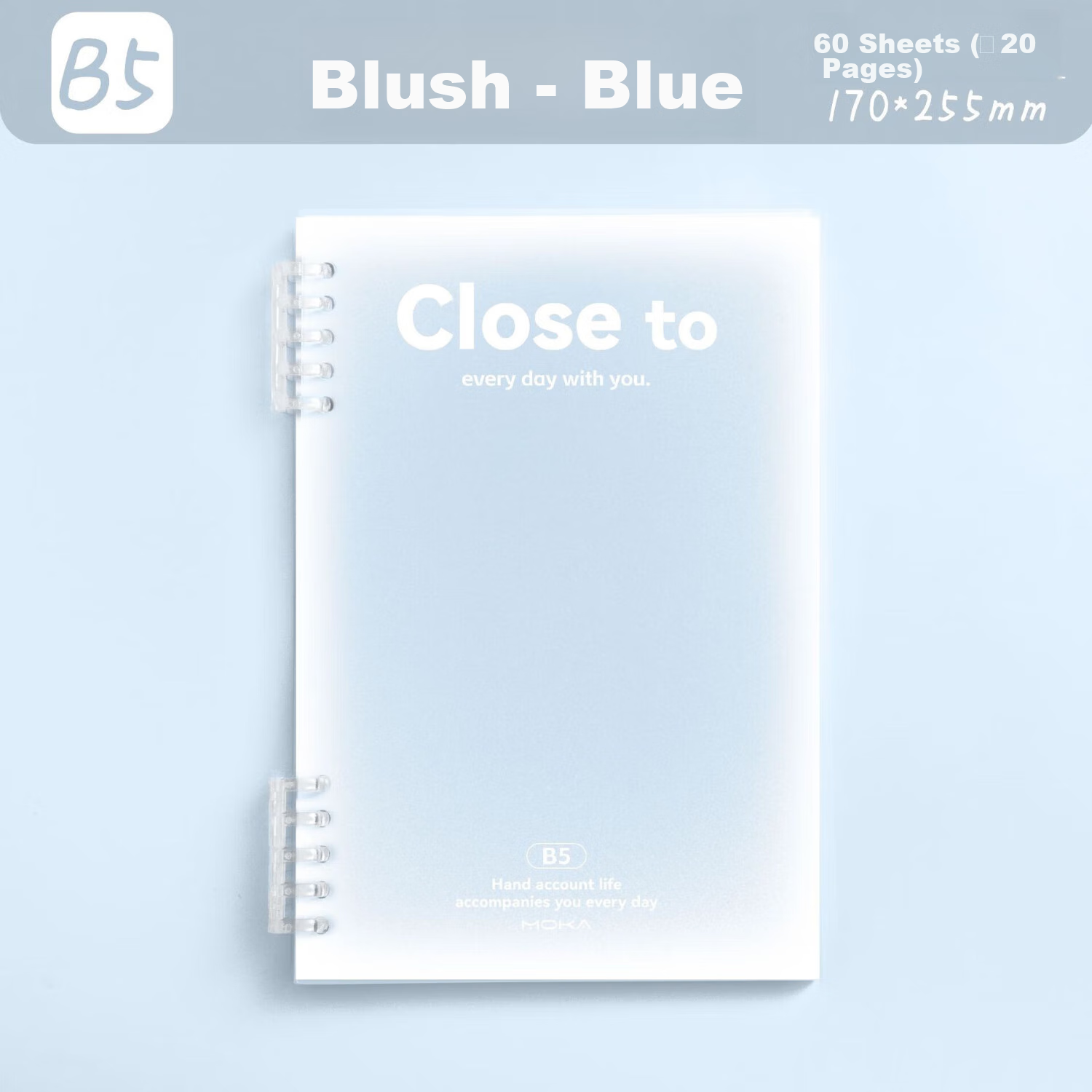 Shaonianban Loose-Leaf Notebook, Comfortable to Hold, Dopamine-Inducing, High-Quality, Minimalist Design, Detachable, for Students, B5 Size, Gradient Blue, MK-2701
