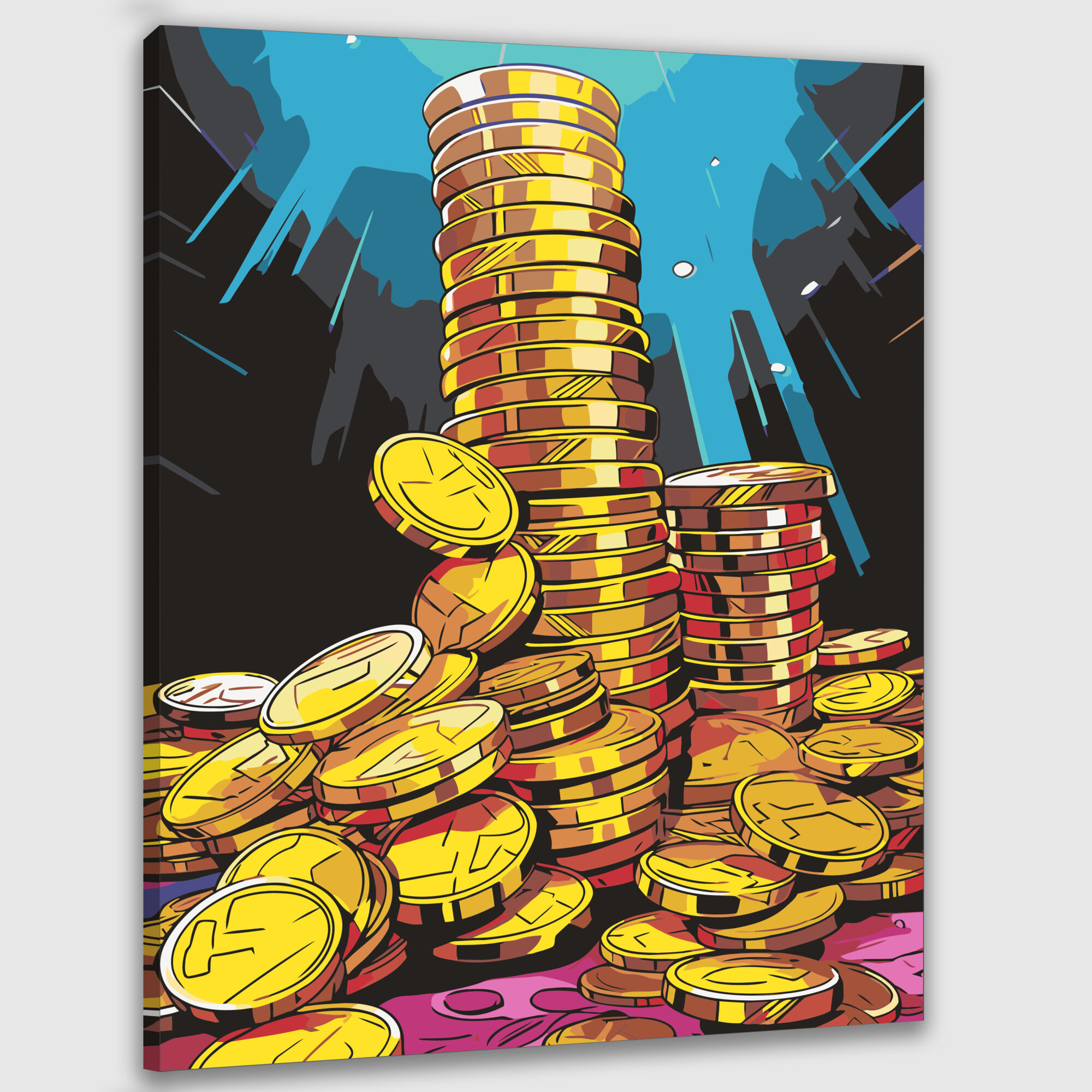 Картина по номерам 40x50 см, поп-арт, золотые монеты, комикс, радость, волнение, удивление, озорство