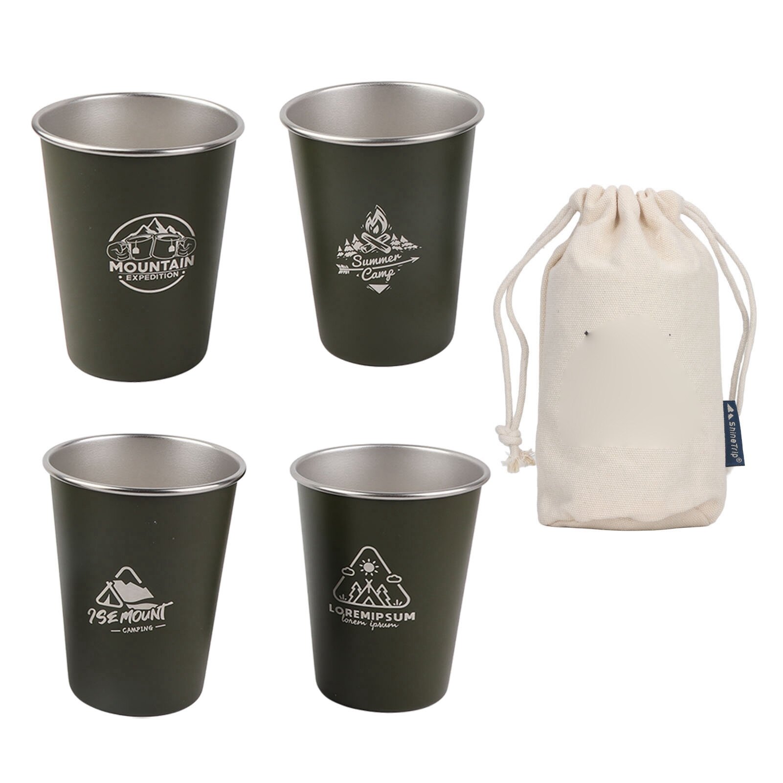 4 шт. кружки-бутылки для воды, кофе, пива, путешествий и отдыха на природе, объемом 350 мл, из нержавеющей стали 304, оливково-зеленого цвета.