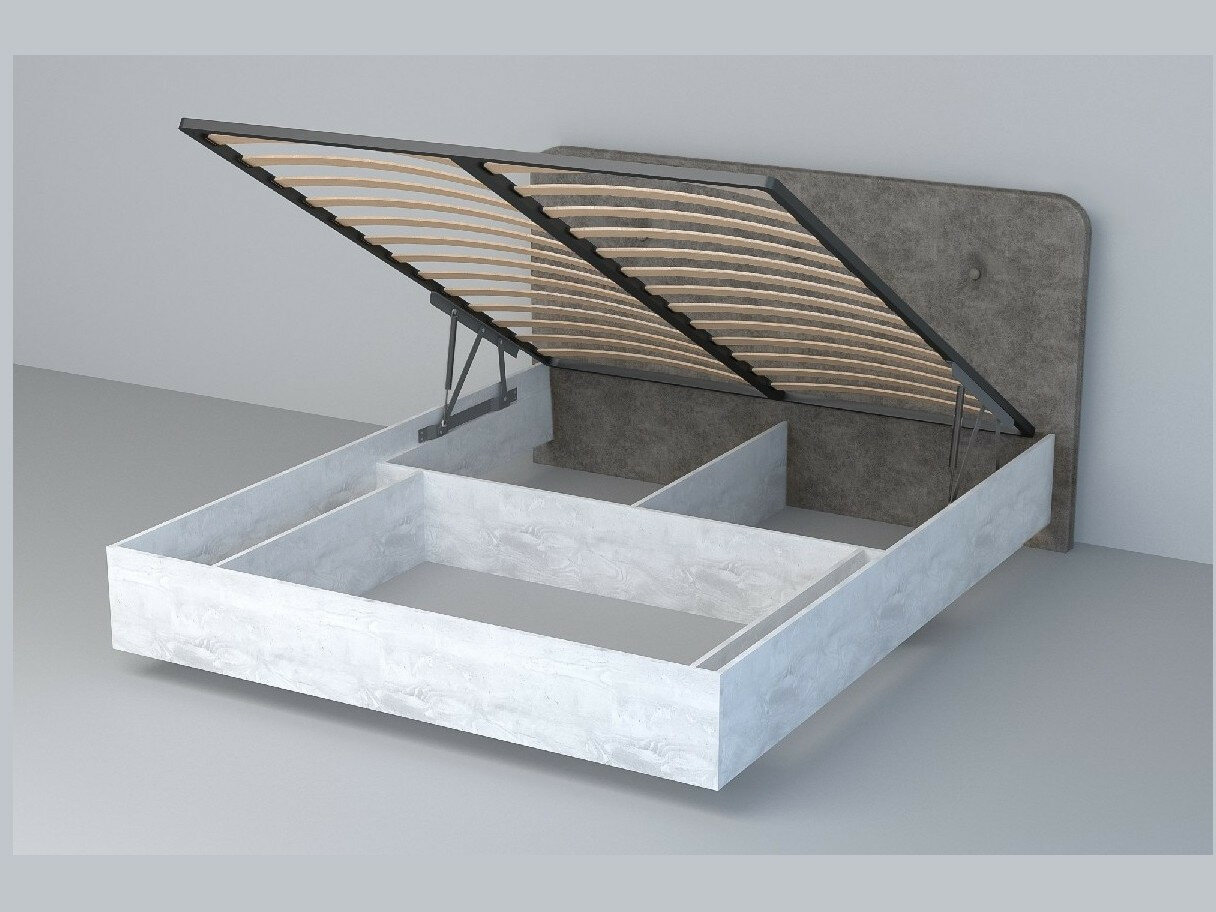 Кровать в современном стиле, 160х200, с ПМ, бетон светлый/камень темный