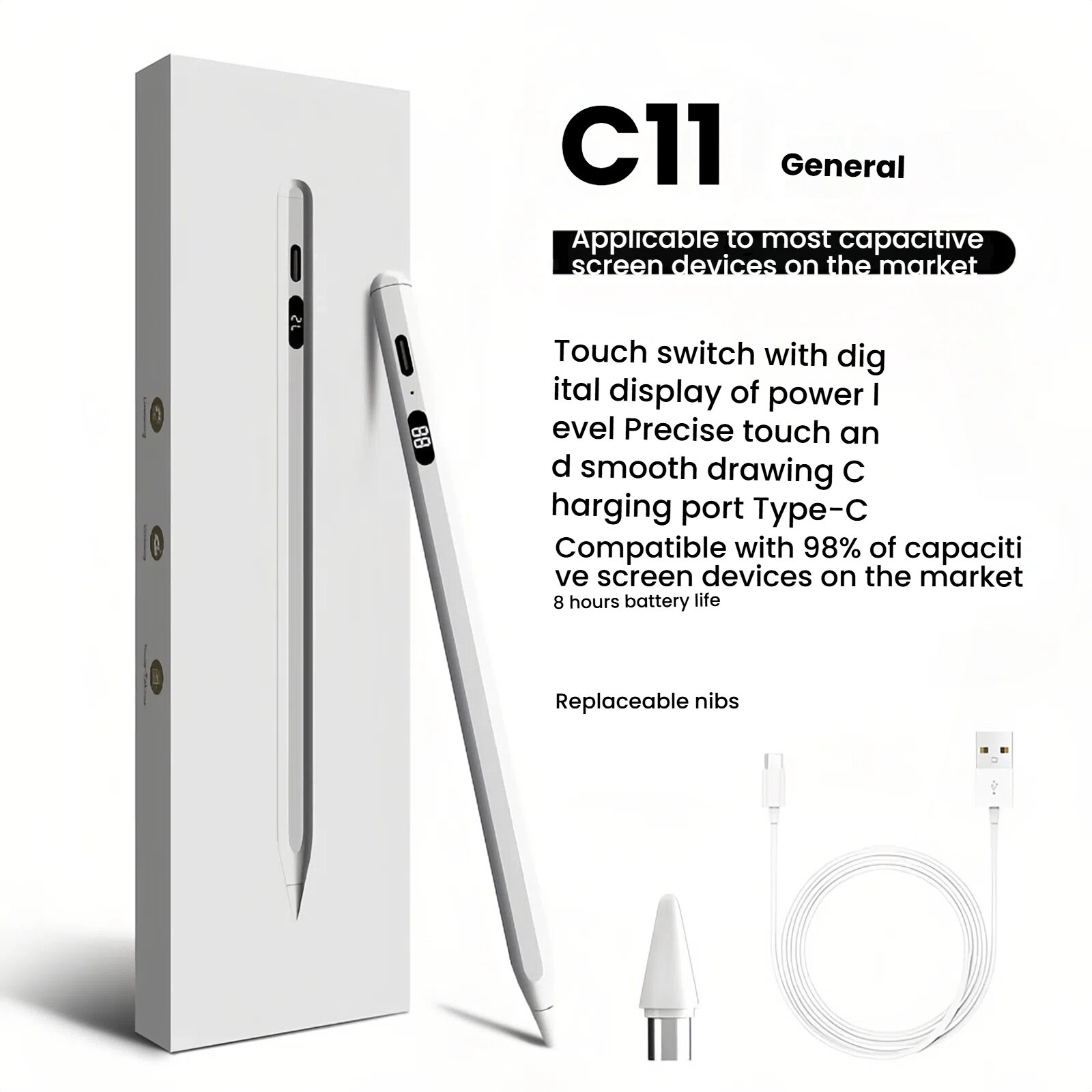 Портативный стилус для Apple Pencil：Беспроводной подключение, антиподавление ладони, идеален для iPad Pro/Air/Mini