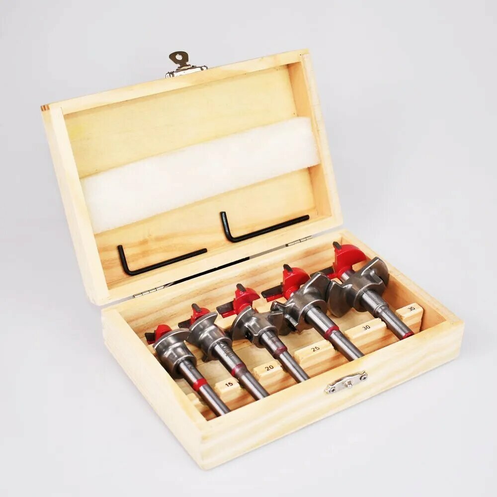 Набор сверл Форстнера по дереву, 15-20-25-30-35 мм, 5 шт с ограничителем