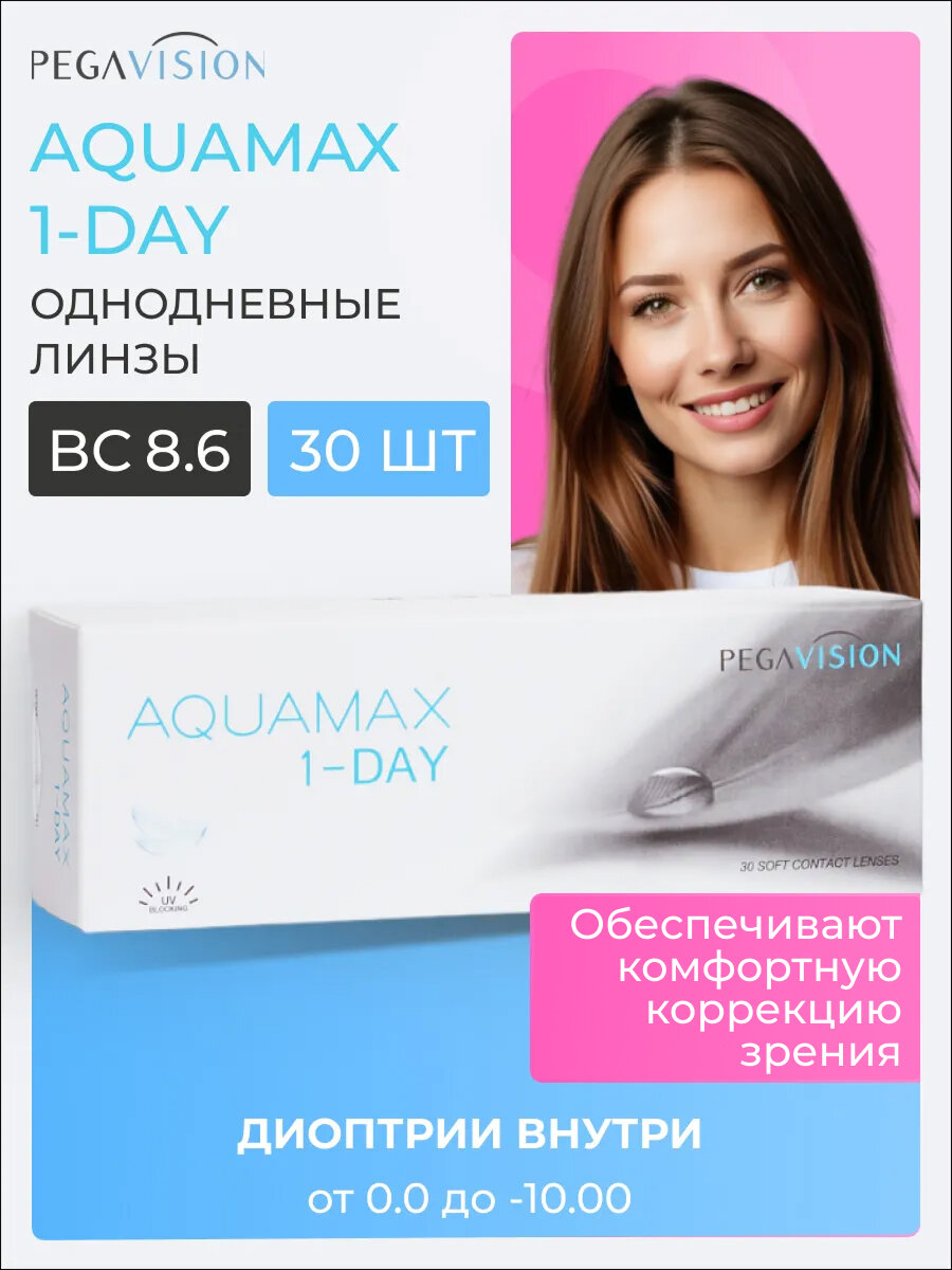 Контактные линзы Aquamax 1-Day Однодневные, -4.00 / 14 / 8.6 / 30 шт.