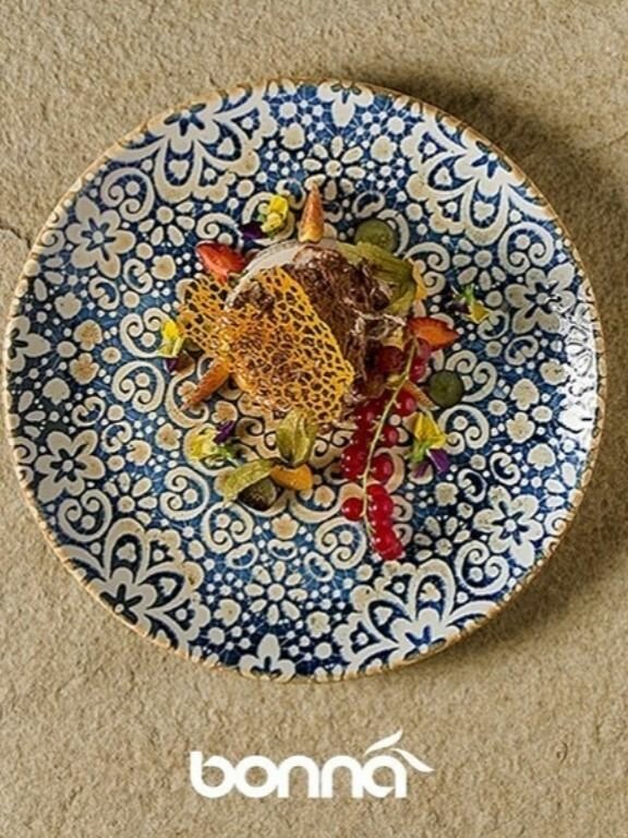 Тарелка круглая, плоская, большая Bonna "Альхамбра" 1 шт, 23 см, без бортов, с рисунком "узор". Ударопрочный фарфор, для подачи основных, горячих и холодных блюд. Alhambra (Турция)