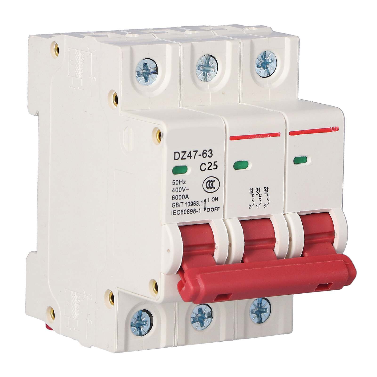 Миниатюрный автоматический выключатель для монтажа на DIN-рейку Крышка ПК Бытовой воздушный выключатель AC 400 В 3P DZ47‑6325A