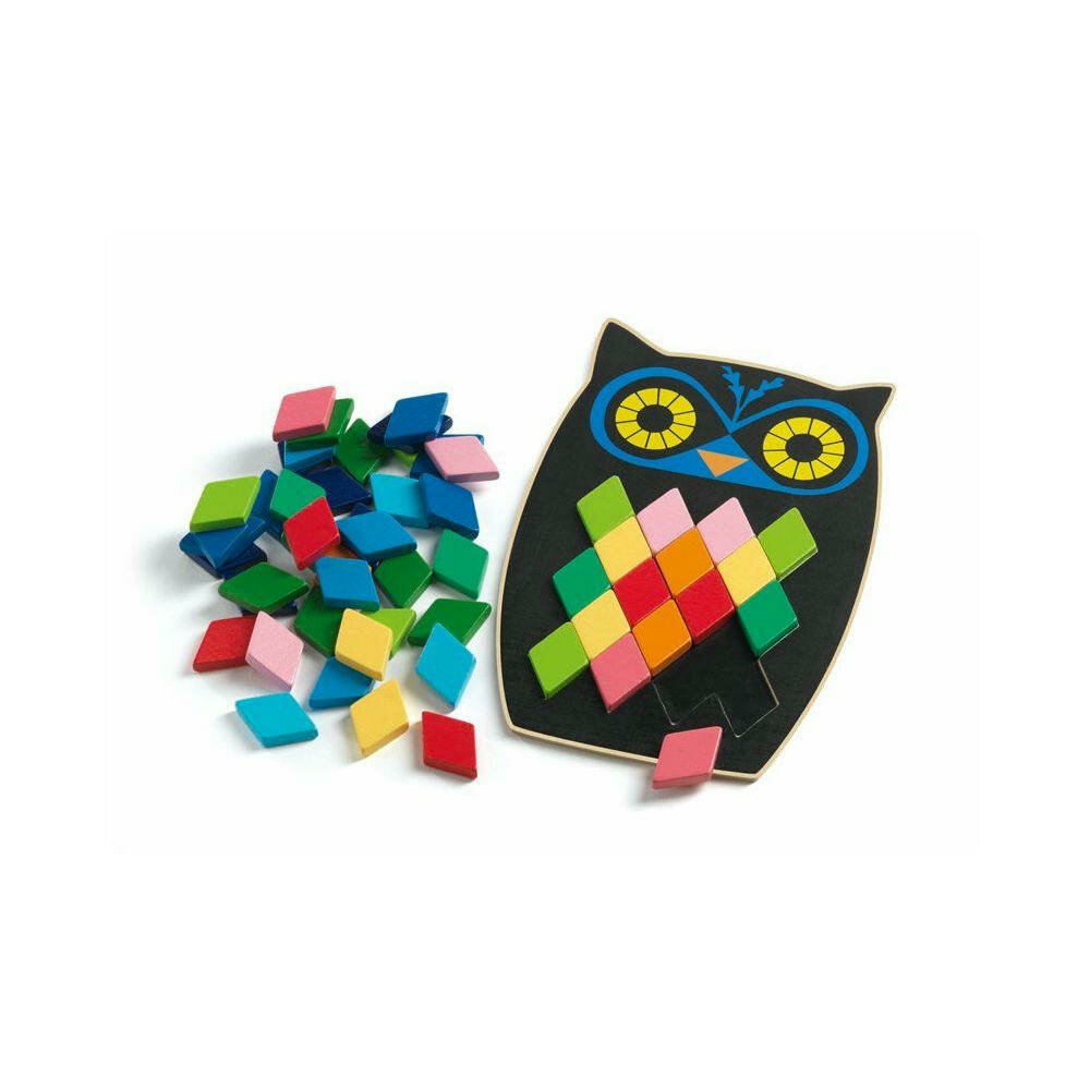 Мозаика для детей Djeco Сова, деревянная, развивающая, для обучения и игры