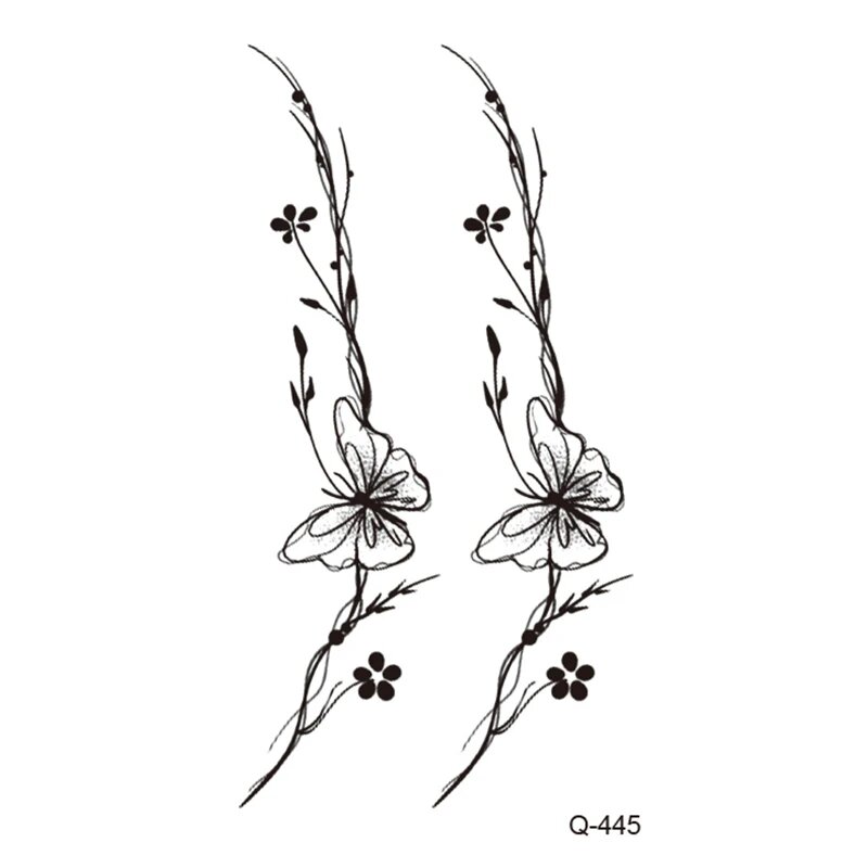 Маленькая временная татуировка, водостойкая черная роза, бабочка, стрела, цветок, 47-QDQQ-445