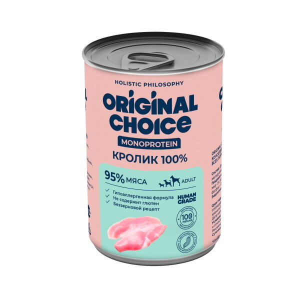 Влажный корм Original Choice Monoprotein Adult для собак всех пород, 100% кролик 6шт х 340г