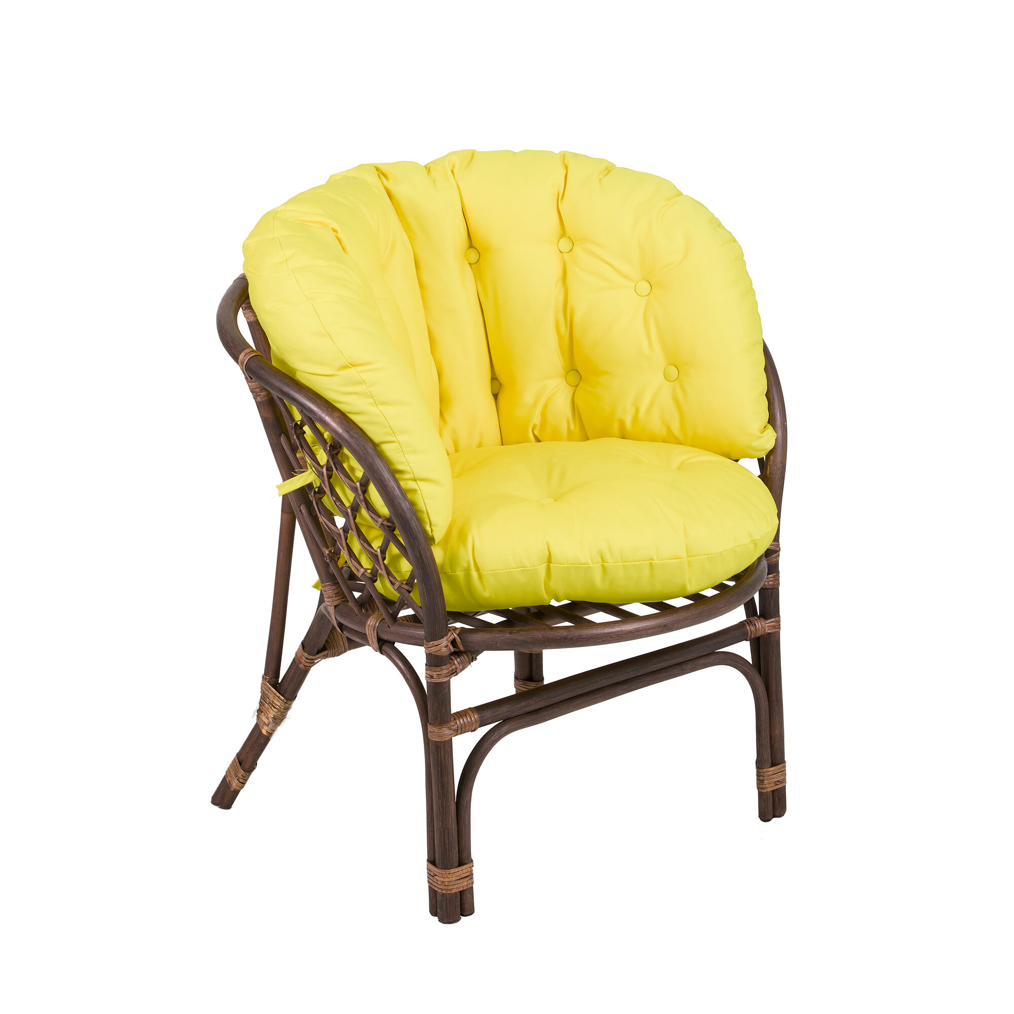 Кресло из натурального ротанга с большой желтой подушкой Багама, цвет миндаль матовый