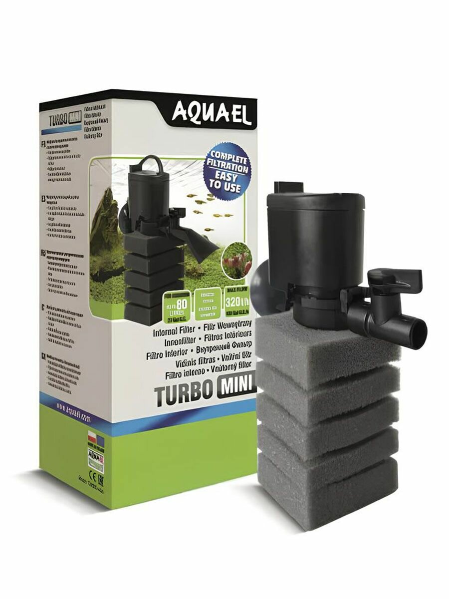 Фильтр - помпа для аквариума AQUAEL TURBO MINI ( до 80 л, 320 л/ч, 4.4 Вт ) внутренний, погружной, для рыб и креветок