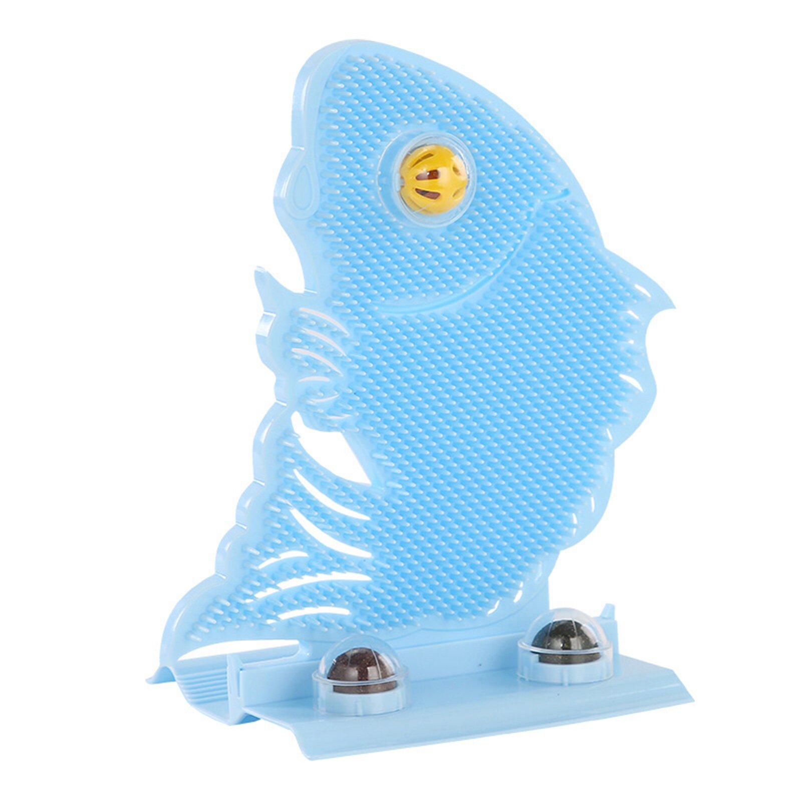 Настенный грумер для кошек, съемный, приятный для кожи, в форме рыбы, протирочная стойка, угловой массажер для лица кошки с колокольчиком из кошачьей мяты, синий