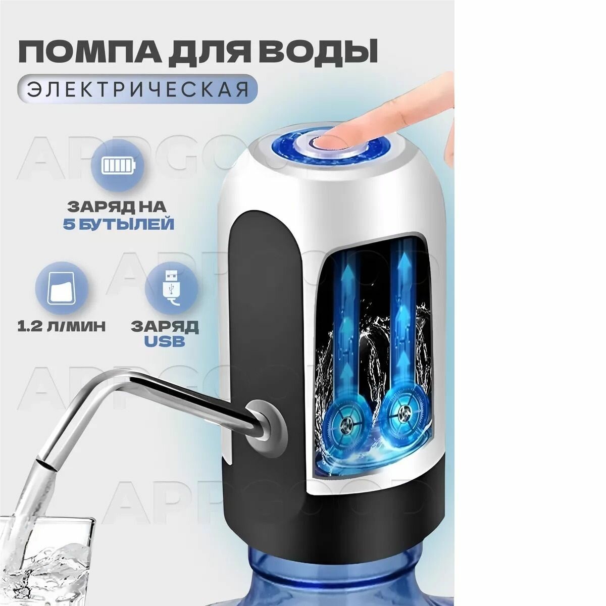 Помпа для воды электрическая на бутыль 19 литров бытовая