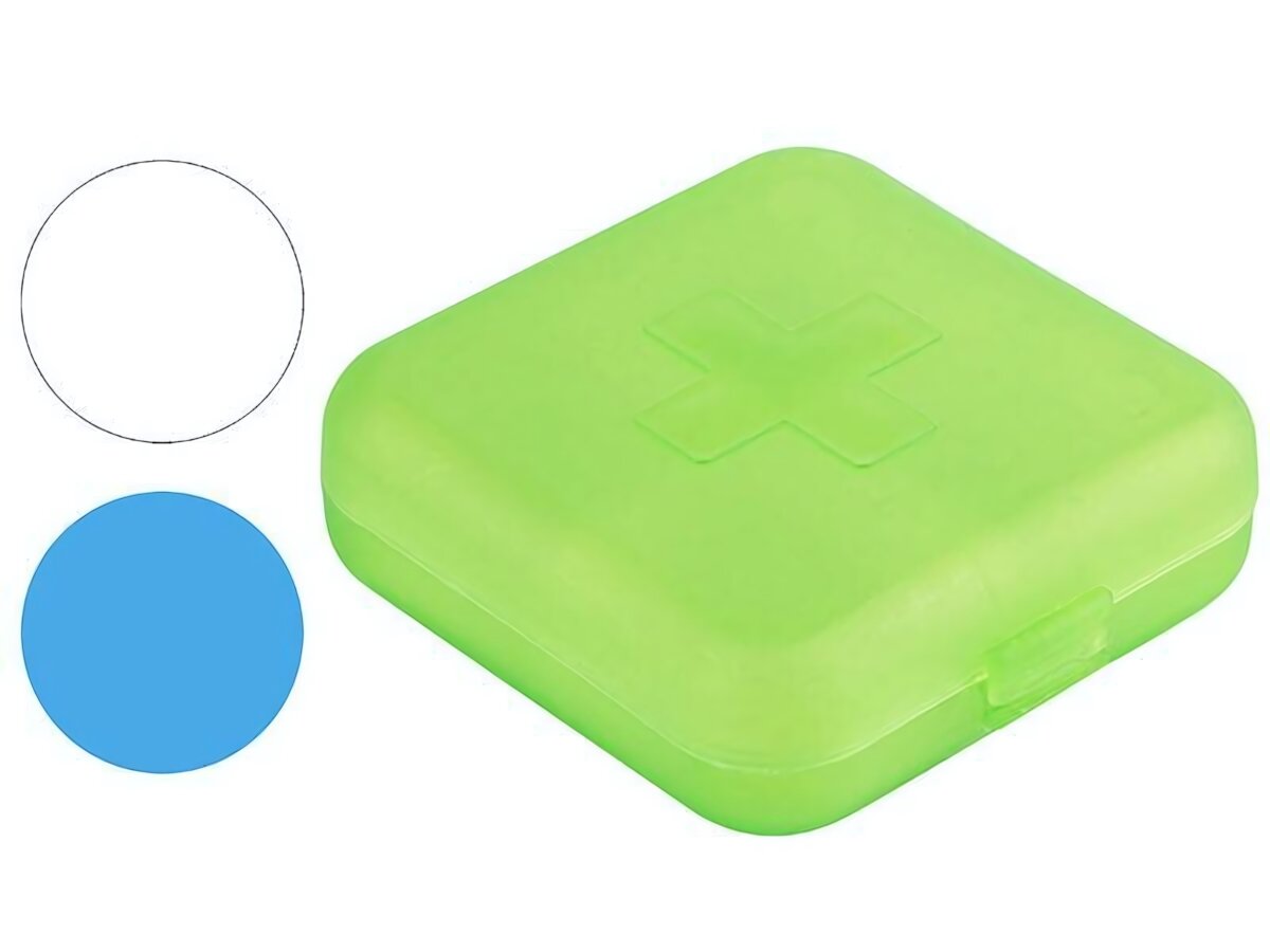 Органайзер для таблеток из пластика 4 секции, белый/зеленый/голубой, компактный и прочный
