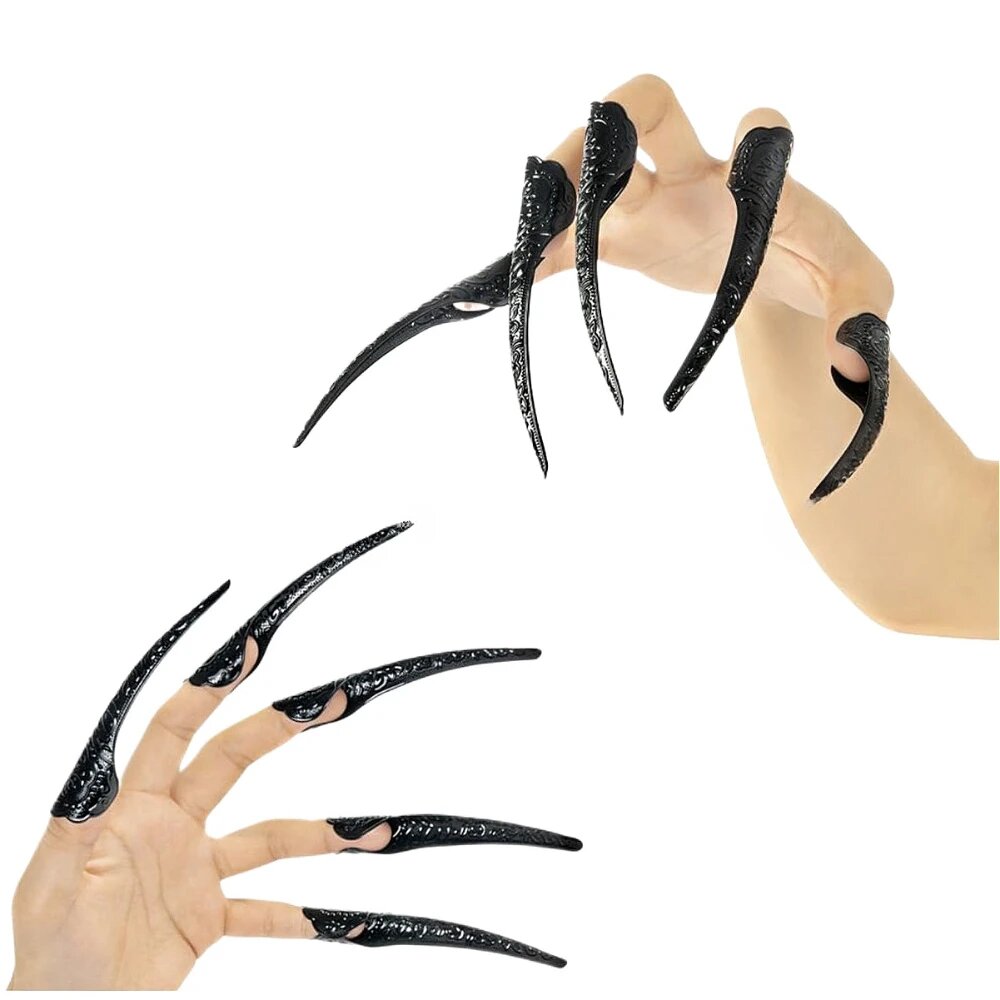 Длинные когти на палец, регулируемое черное металлическое удлинение, кончик пальца на руки Хэллоуина, крутой страшный вампир, демон, кошка, аксессуары для косплея