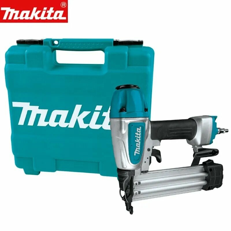 Пневматический прямой гвоздезабивной пистолет Makita AF506 для деревообработки, калибр 18, подходит для прямых гвоздей диаметром 15-50 мм, С ящиком для инструментов