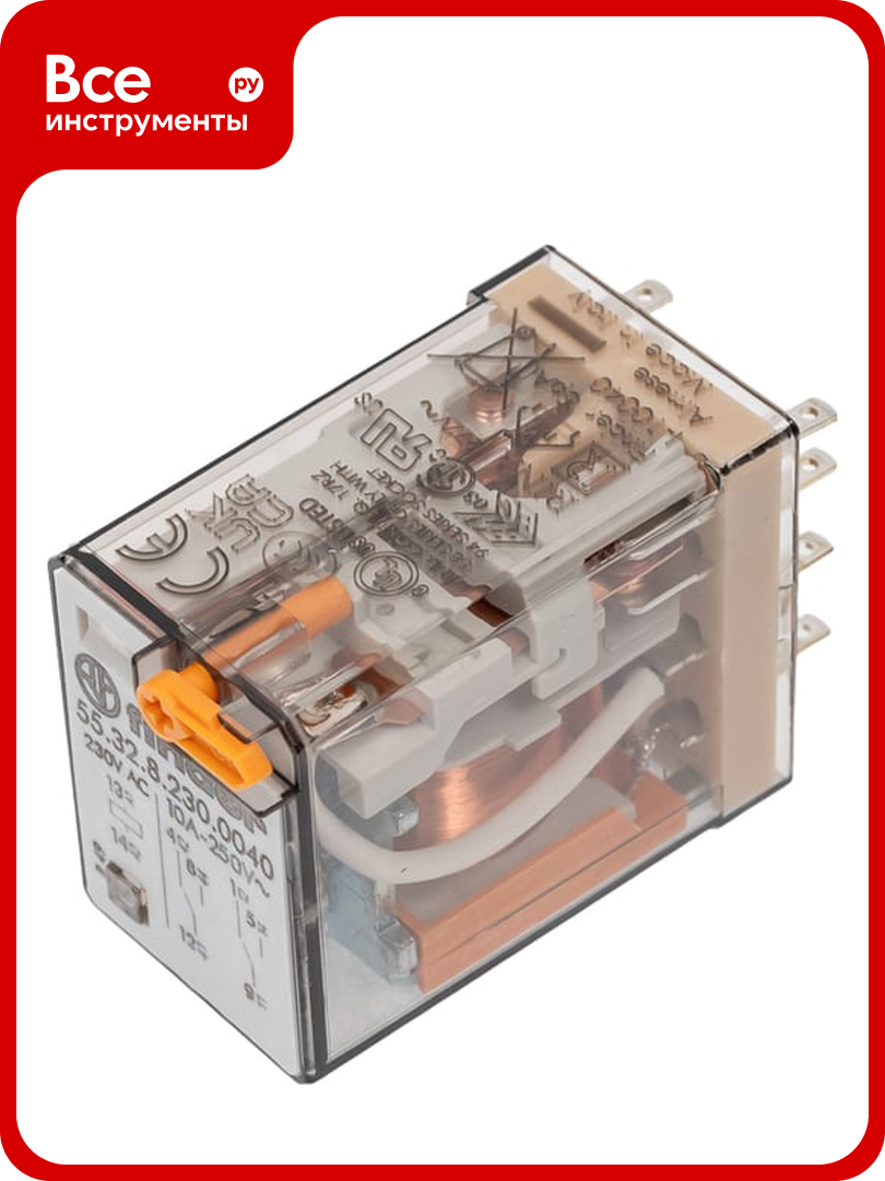 Промежуточное реле Finder 2 перекидных контакта 10А, 230В AC, 10 А