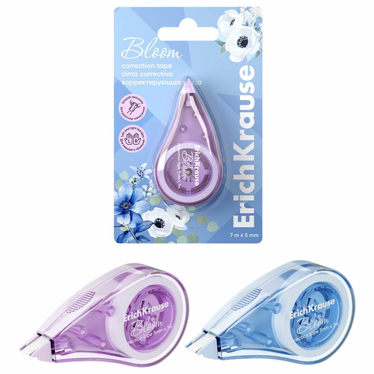 Корректирующая лента Erich Krause Pastel Bloom, 5мм х 7м, блистер (61929), 12 уп.