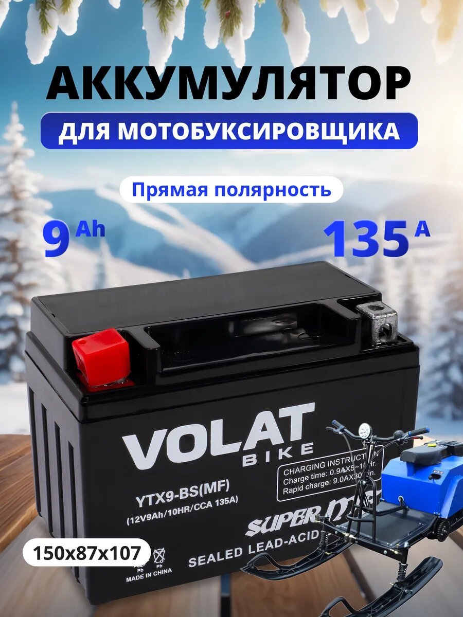 Аккумулятор для мотобуксировщика Burlak 12v 9ah AGM