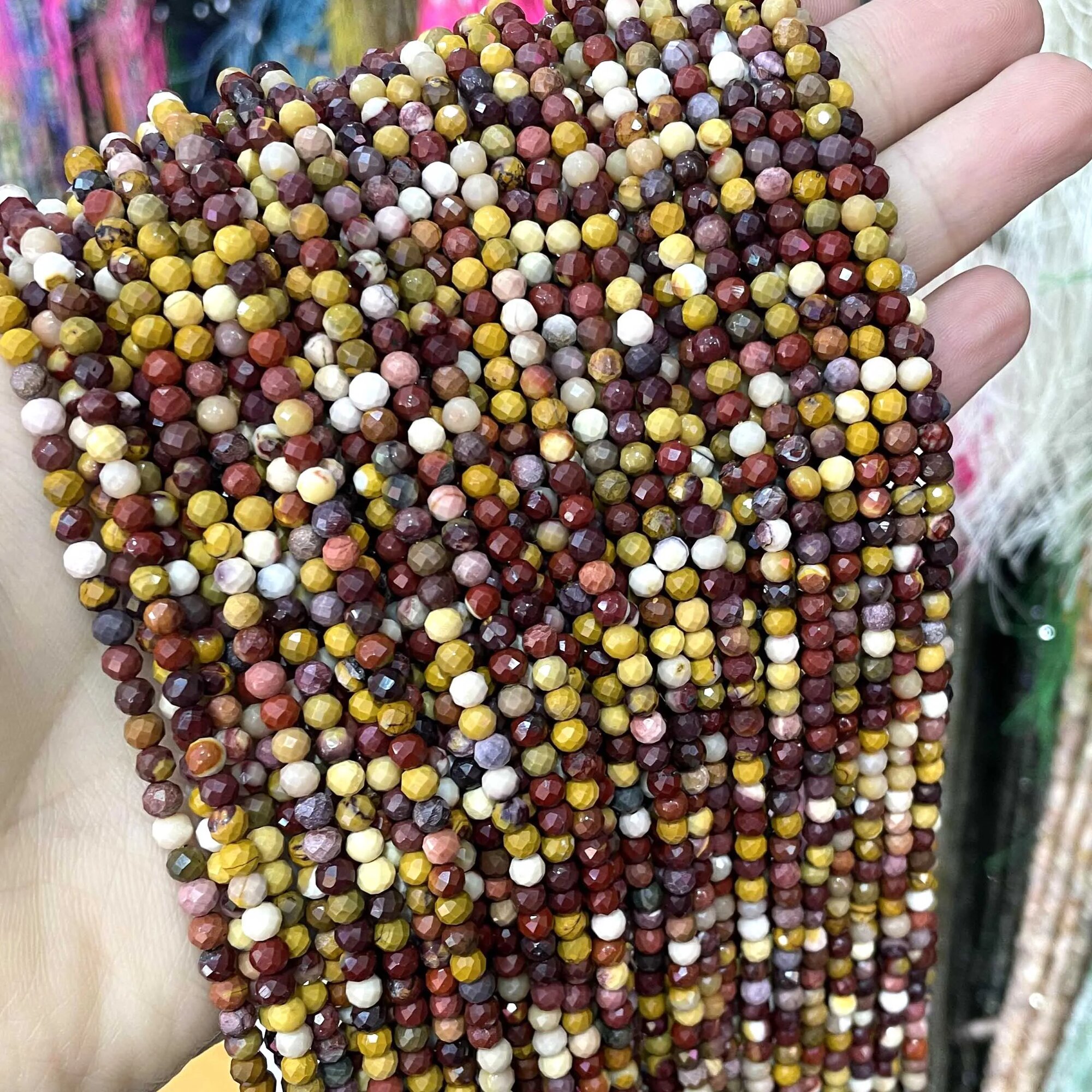 Натуральные граненые бусины SYSRXLR Лабрадорит, Агат, Лазурит, 4mm 90pcs beads, Egg Yolk Stone