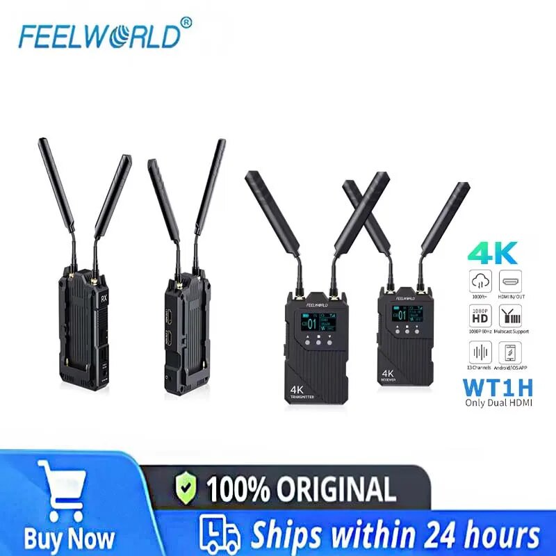 Система беспроводной видеотрансляции FEELWORLD WT1H 4K с двойным HDMI-совместимым полнодуплексным интерком для прямой трансляции