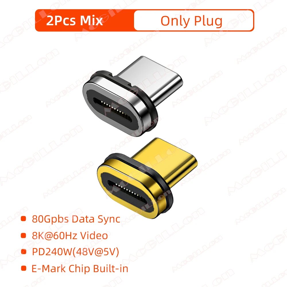 Магнитный адаптер USB C Type C, 2 шт, 80 Гбит/с, 8K@60Hz, PD 240W, E-