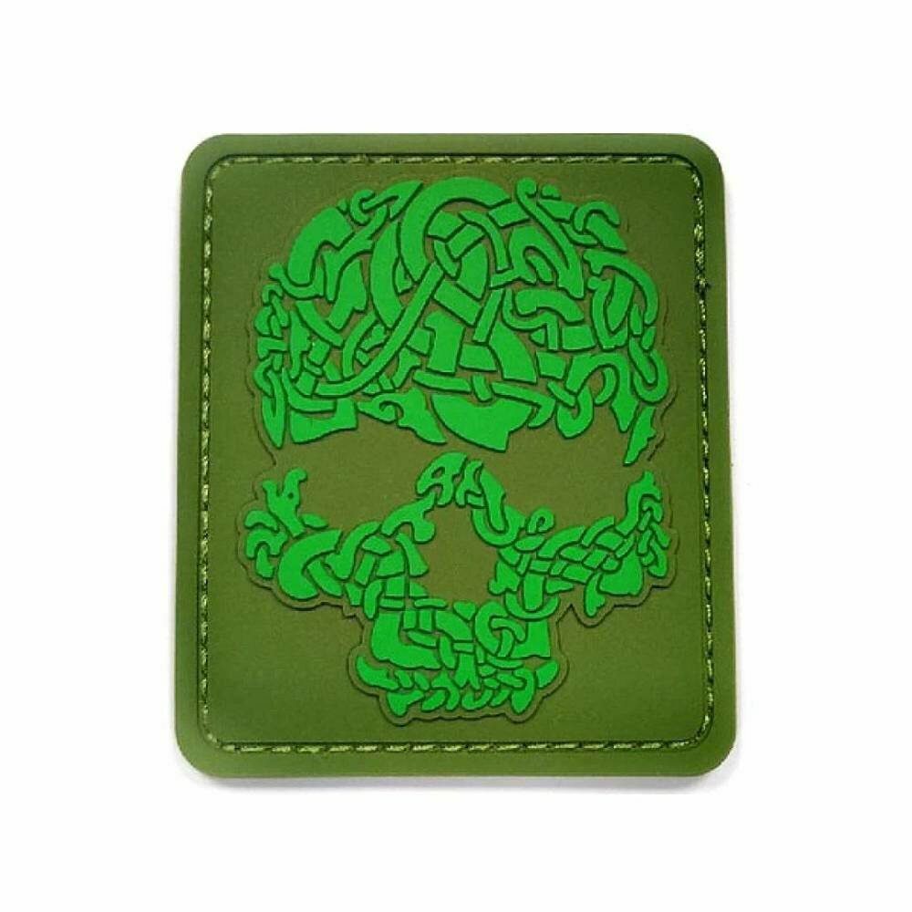 Шеврон "Череп кельтский узор", PVC на велкро, оливковый, на липучке