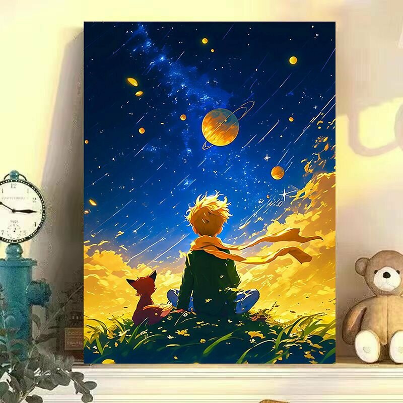 Картина по номерам Маленький принц и роза 30x40 см в рамке, набор для рисования акрилом, творческий подарок для детей и взрослых, расслабляющее хобби, легкая схема без опыта