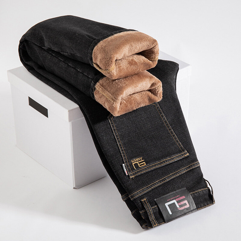 Охоты Брюки JYL Утеплённые толстые зимние джинсы мужские прямые эластичные теплое молодежная модная широкие