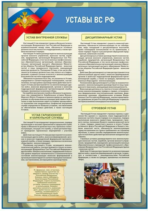 Стенд "Уставы ВС РФ" 700 х 1000 - ПВХ-3мм