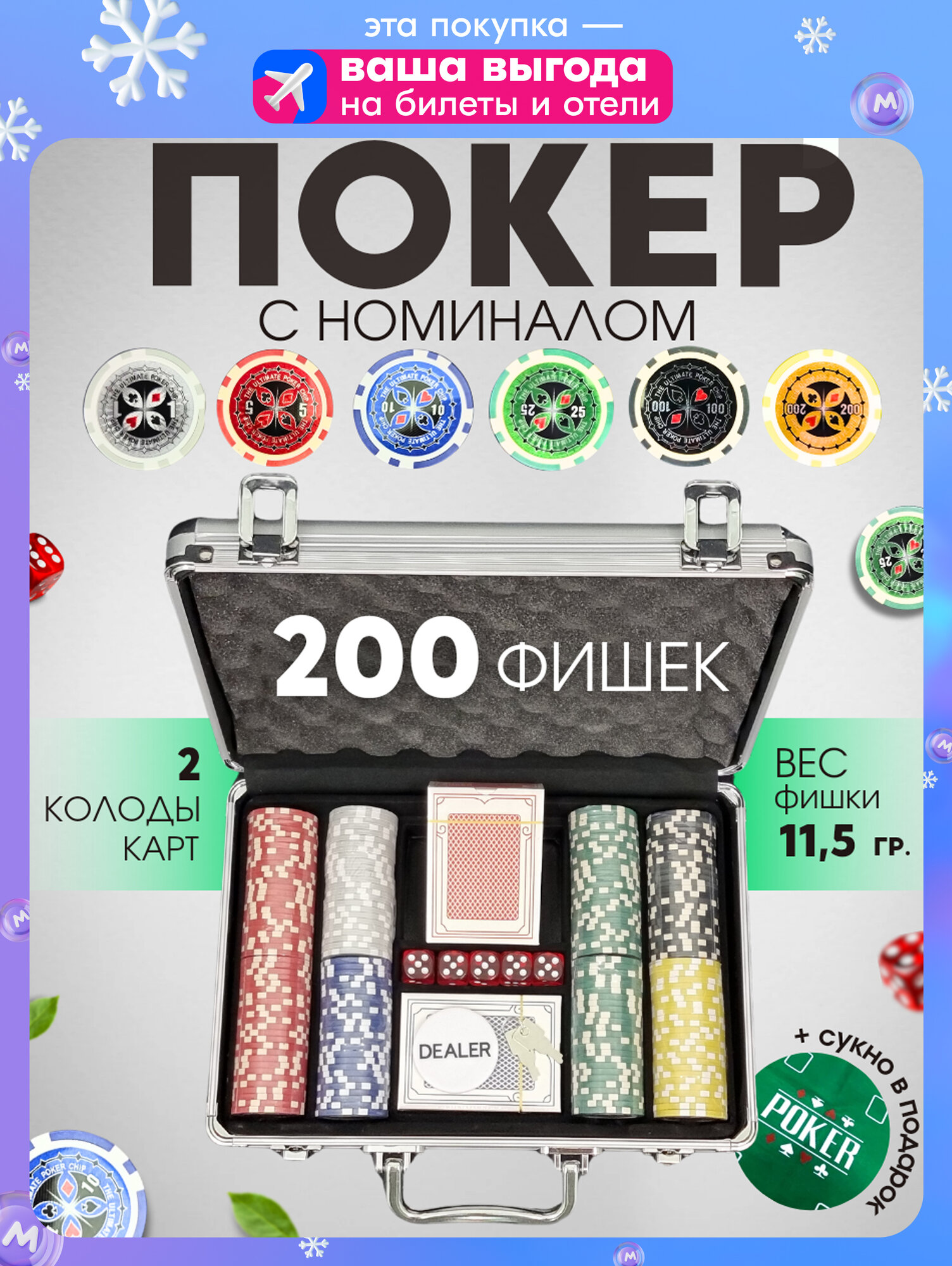 Набор для покера Ultimate 2.0 на 200 фишек Partida.