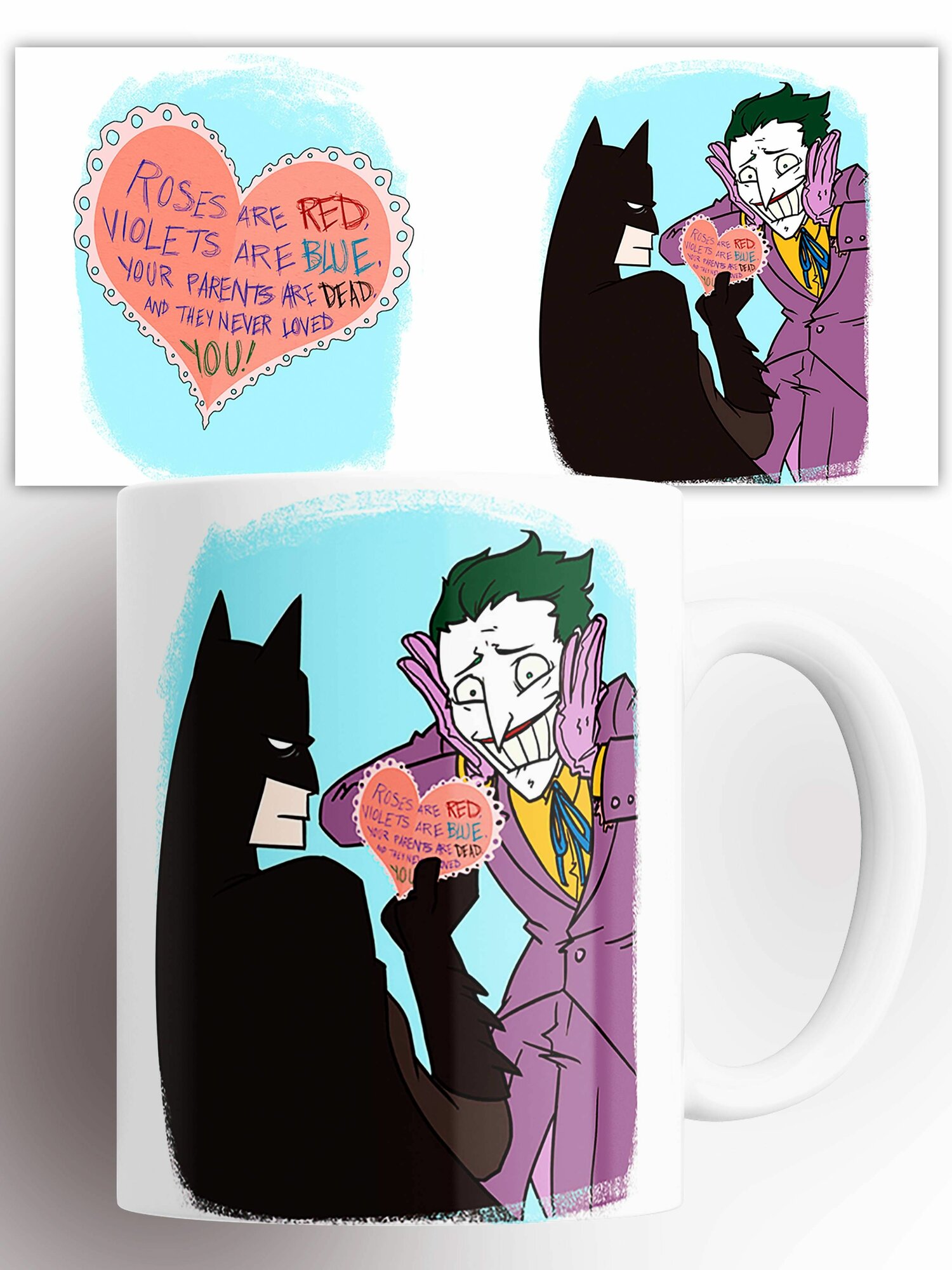 Кружка Бэтмен и Джокер валентинка , на подарок День влюбленных 14 февраля , с прикольной надписью картинкой 330 мл