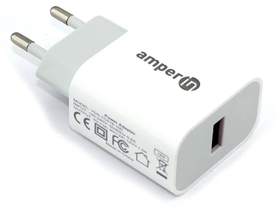Блок питания (сетевой адаптер) Amperin Quick Charge Type-C 5V/3A,9V/2.22A,12V/1.66A (YDS-TC020-001)