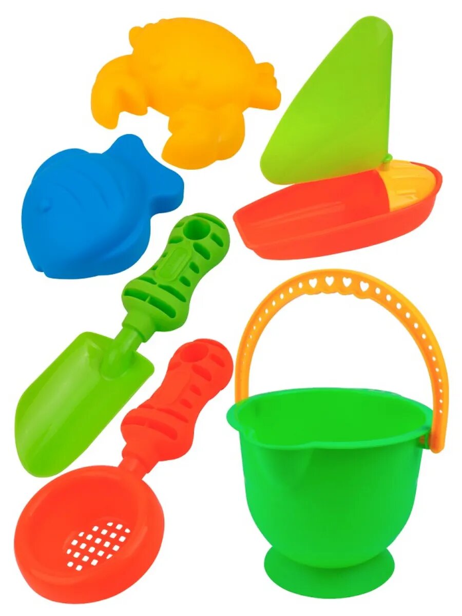 Песочный набор (ведерко, лопатка, сито, кораблик,2 формочки, в